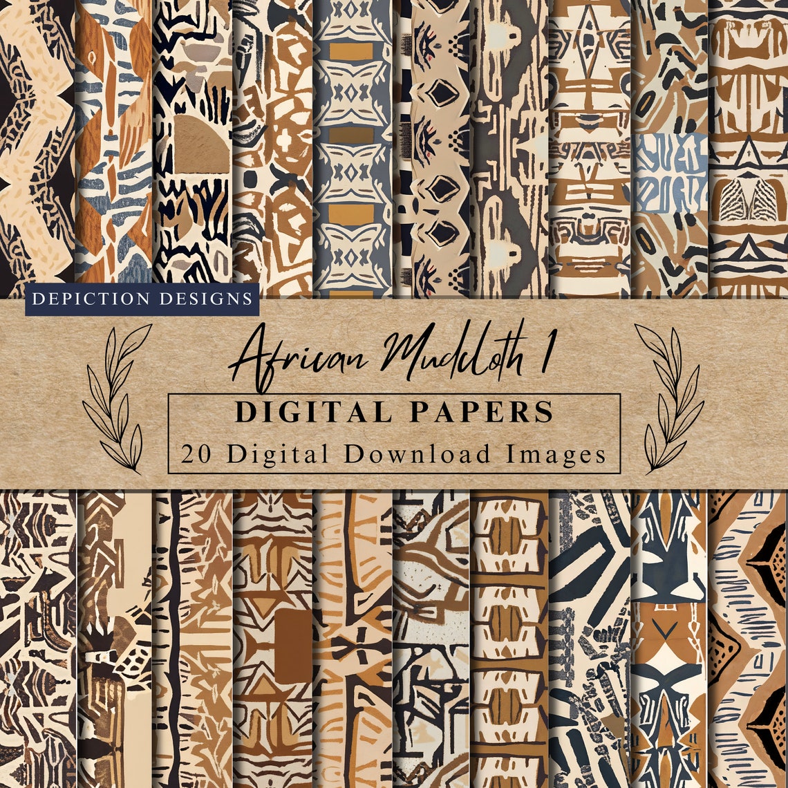 African Mudcloth Patterns Digital Paper for DIY Crafting Activity ...