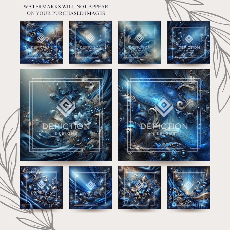 Mystical Blue Digital Papers Baroque Style Blue Themed Paper Luxury ...