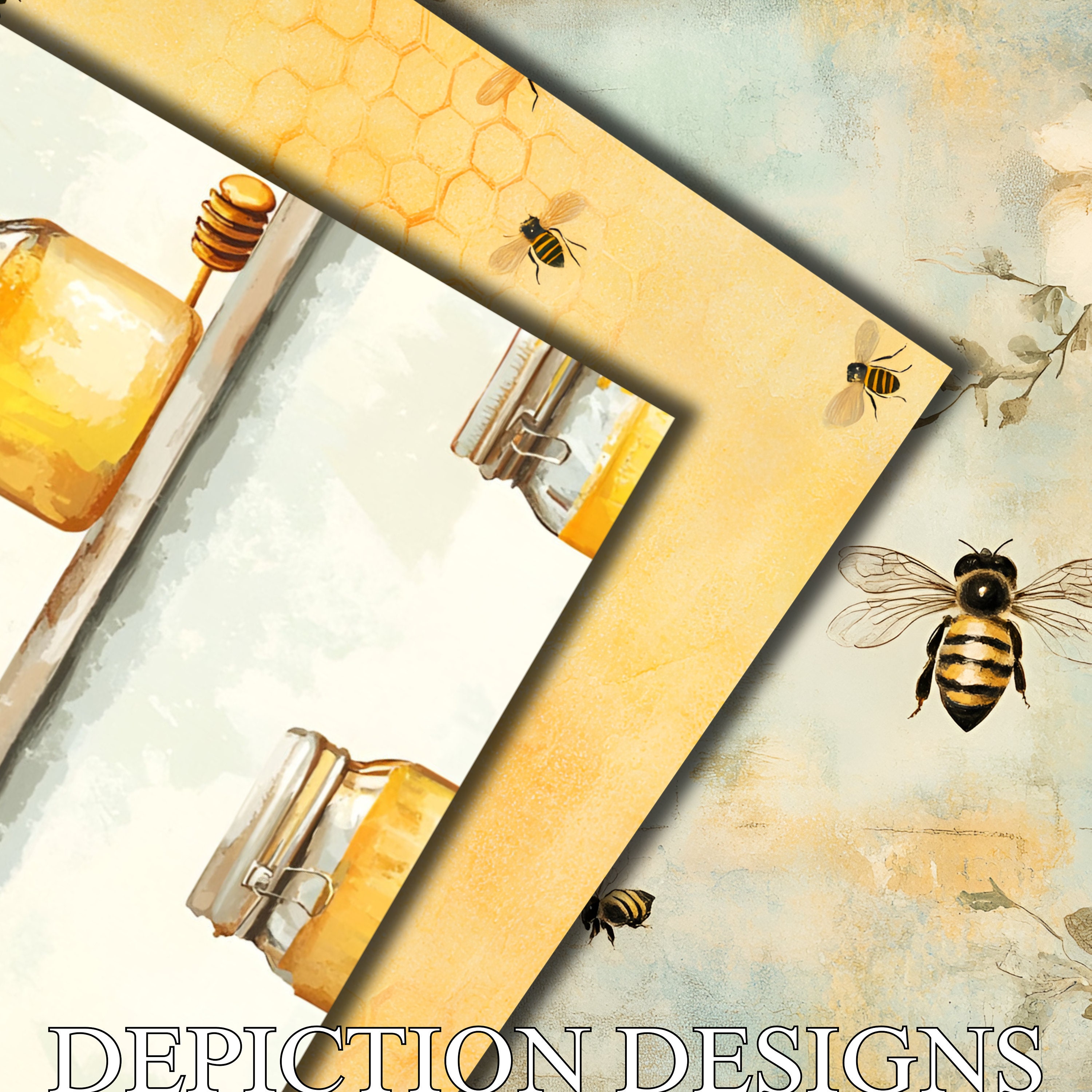 Bee Seamless Pattern Honey Bees Scrapbook Paper Honeycomb Digital Paper ...