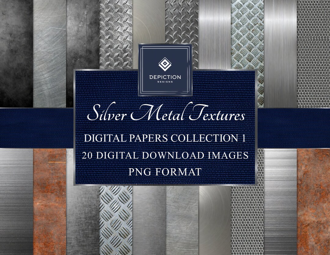 Silver Metal Textures Digital Papers Collection 1, Instant Download ...