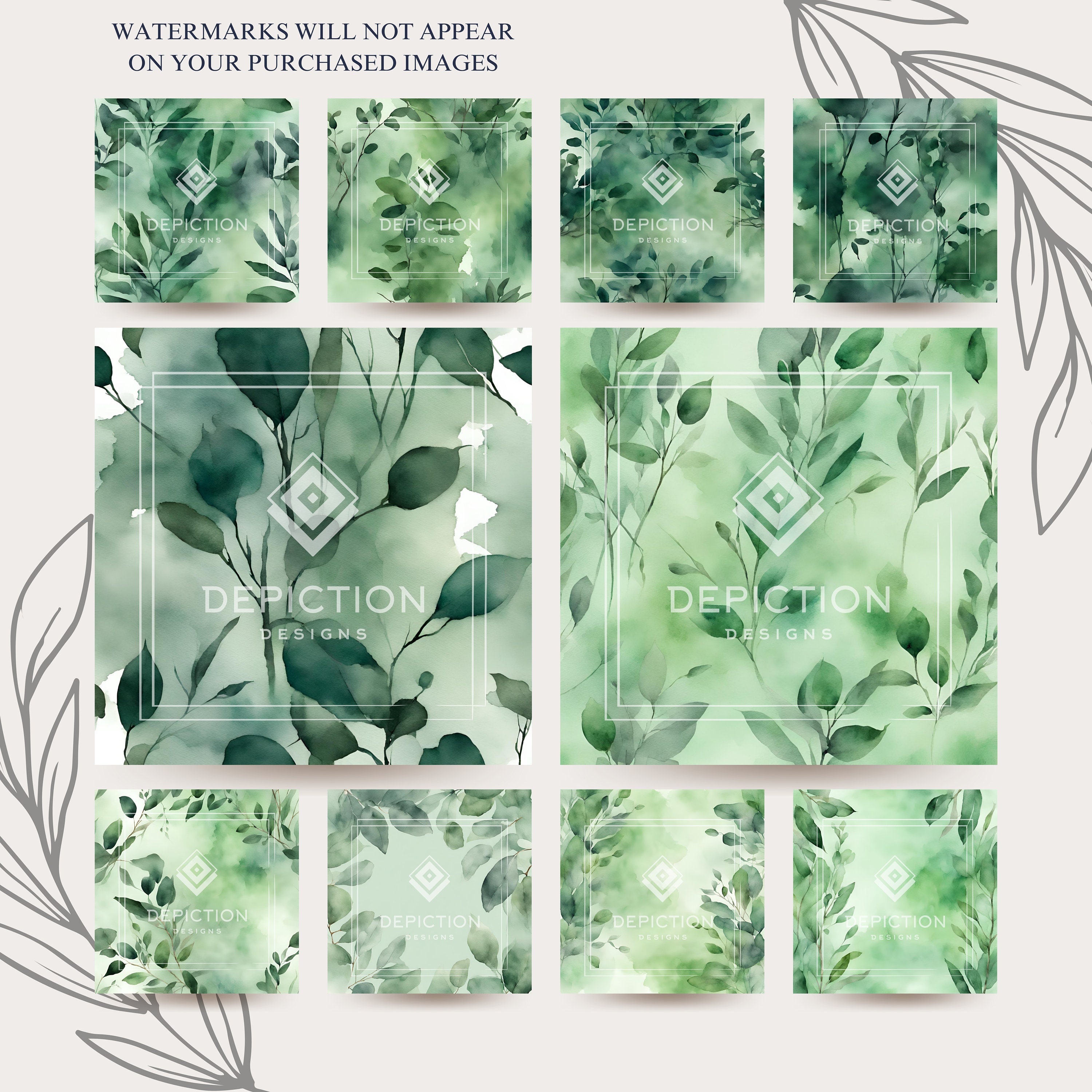 Eucalyptus Leaves Digital Papers Watercolor Leaves Scrapbook Paper ...