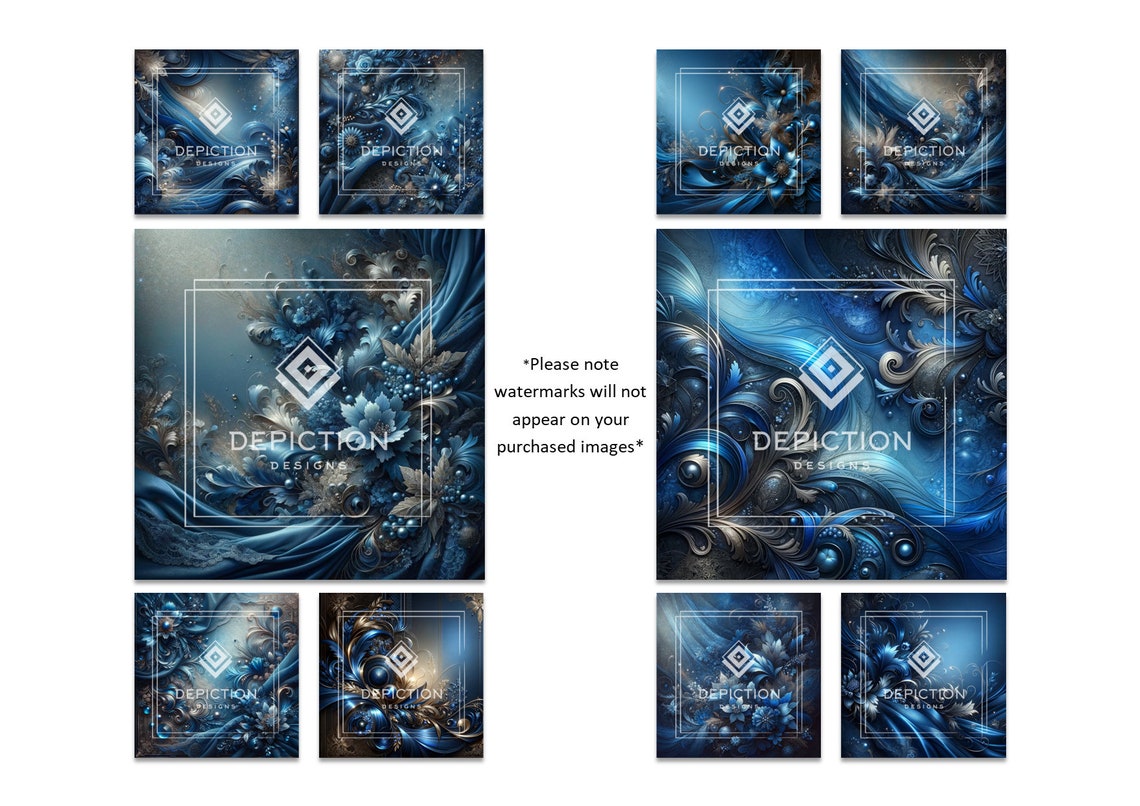 Mystical Blue Digital Papers Baroque Style Blue Themed Paper Luxury ...