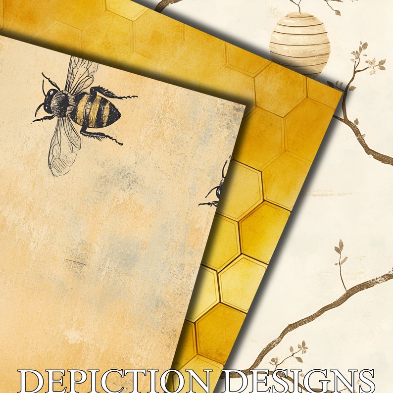 Bee Seamless Pattern Honey Bees Scrapbook Paper Honeycomb Digital Paper ...