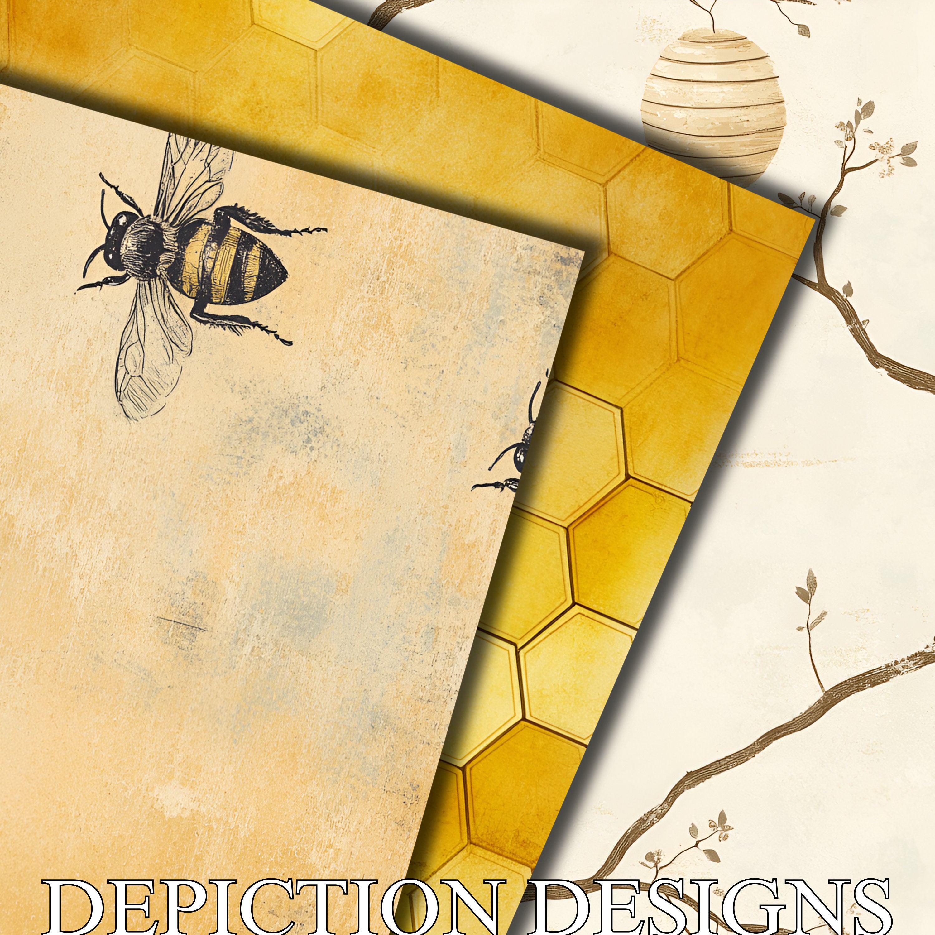 Bee Seamless Pattern Honey Bees Scrapbook Paper Honeycomb Digital Paper ...