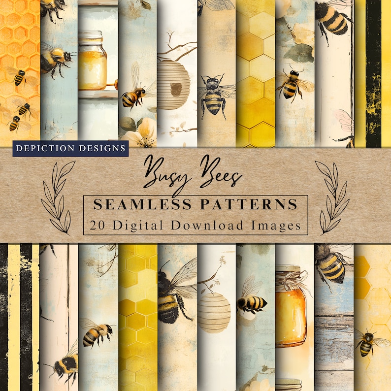 Bee Seamless Pattern Honey Bees Scrapbook Paper Honeycomb Digital Paper ...