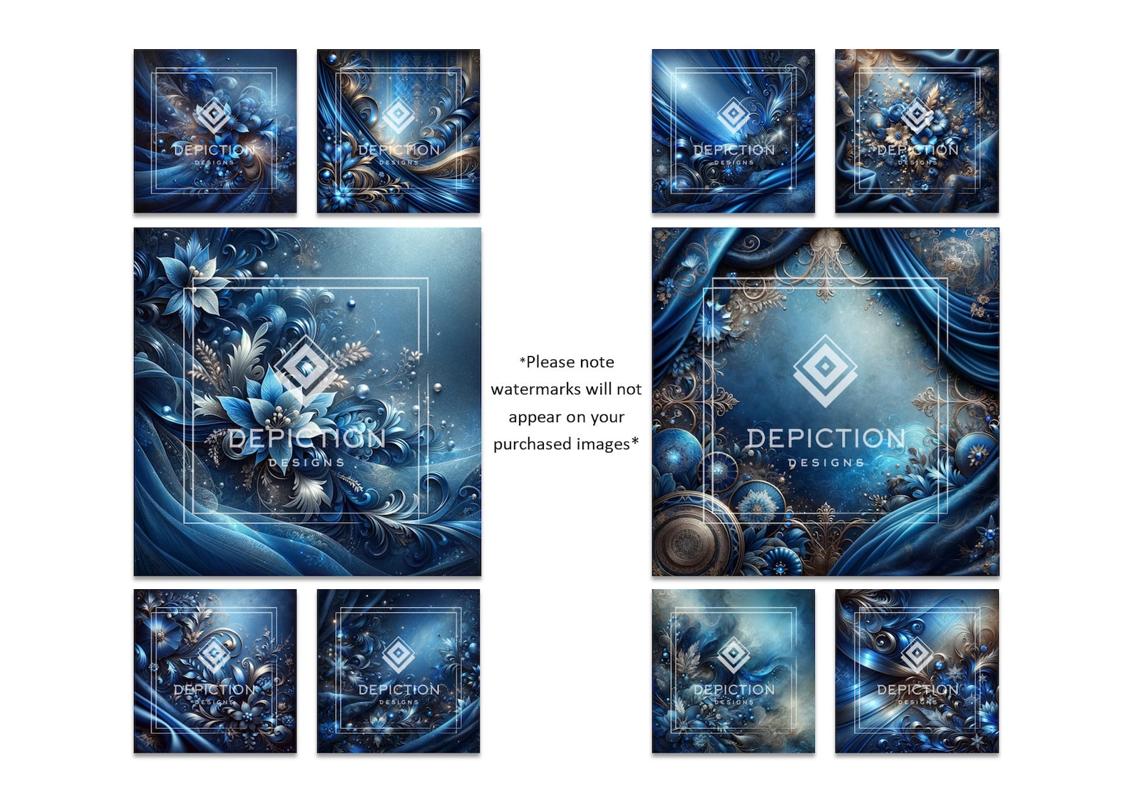 Mystical Blue Digital Papers Baroque Style Blue Themed Paper Luxury ...
