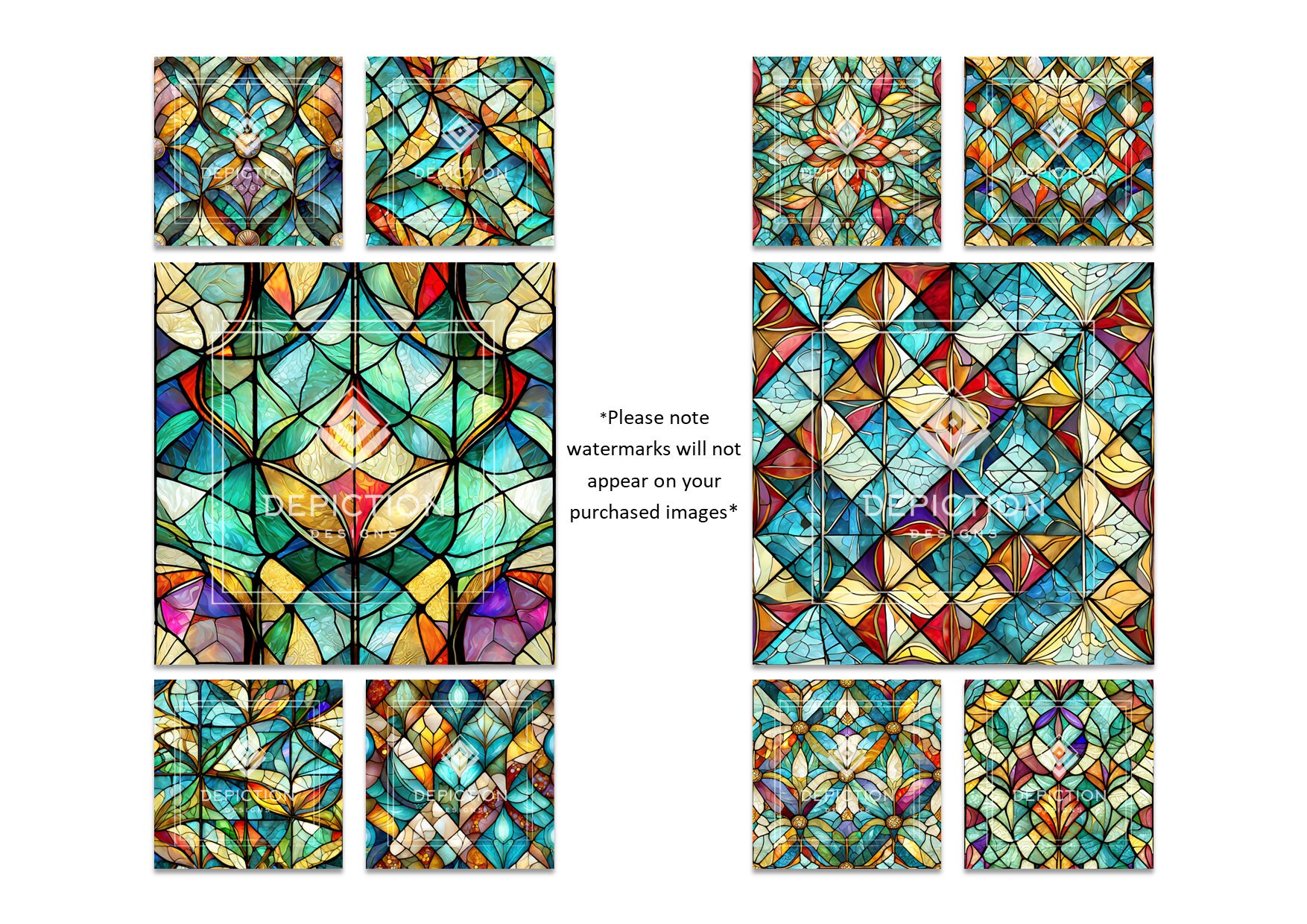 Tiffany Style Stained Glass Digital Papers Collection 1, Instant ...