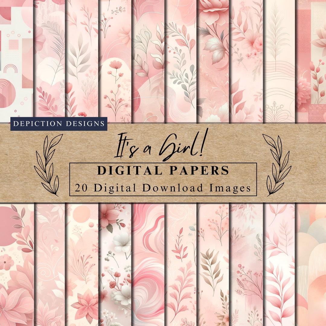 It's a Girl Digital Papers Collection 1, New Born Patterns, Baby Shower ...
