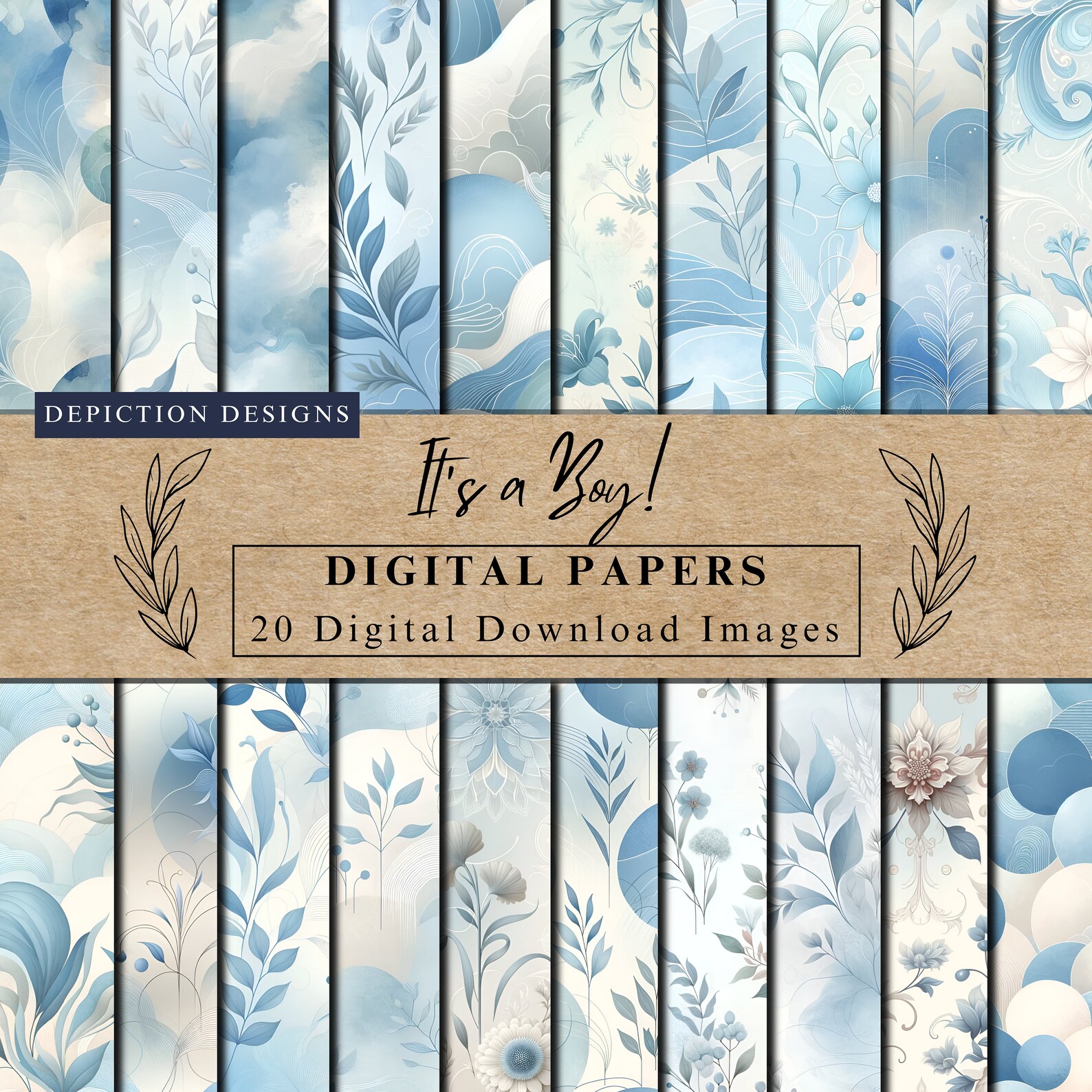 It's a Boy Digital Papers Collection 1, New Born Patterns, Baby Shower ...