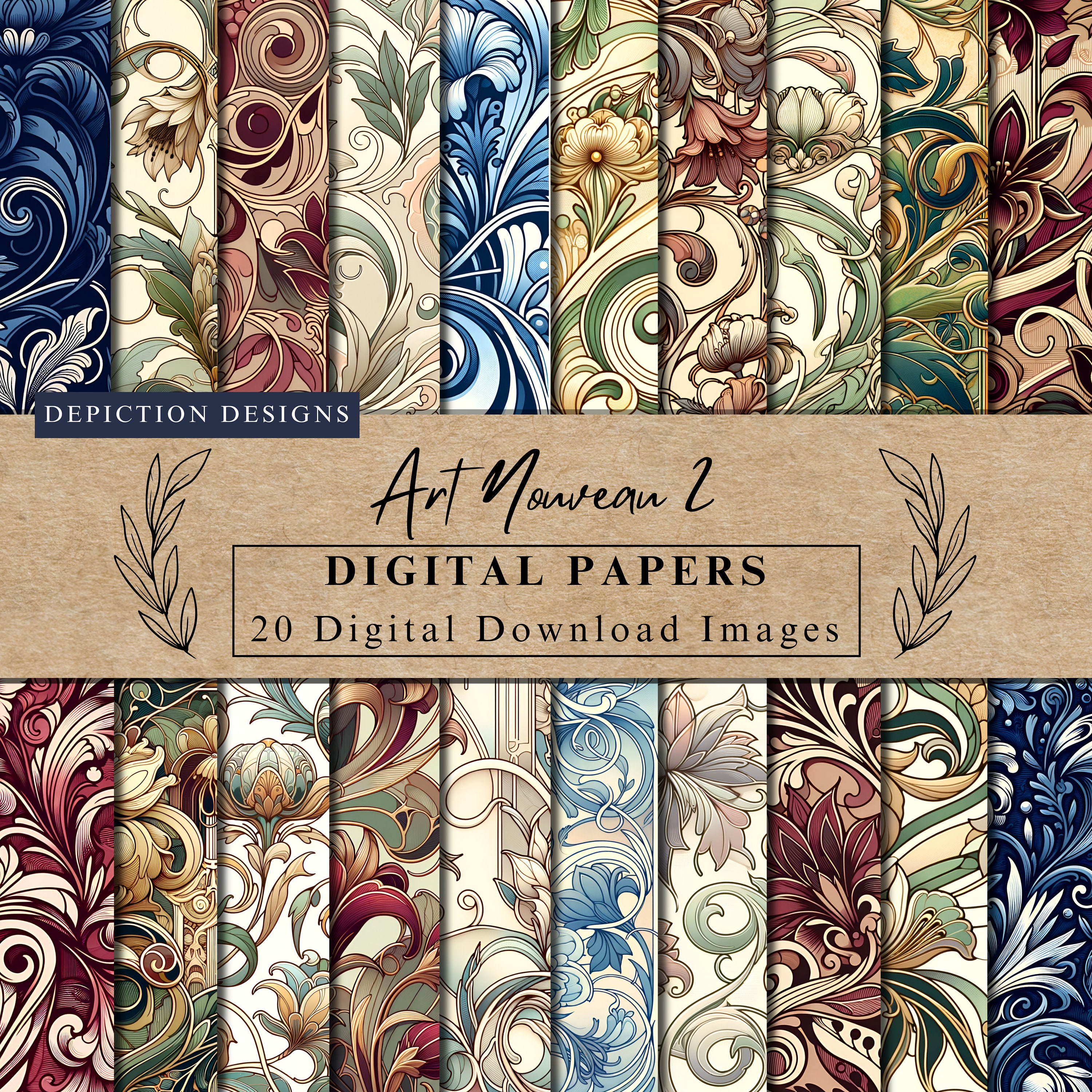 Art Nouveau Digital Papers Collection 2, Instant Download, Vintage ...