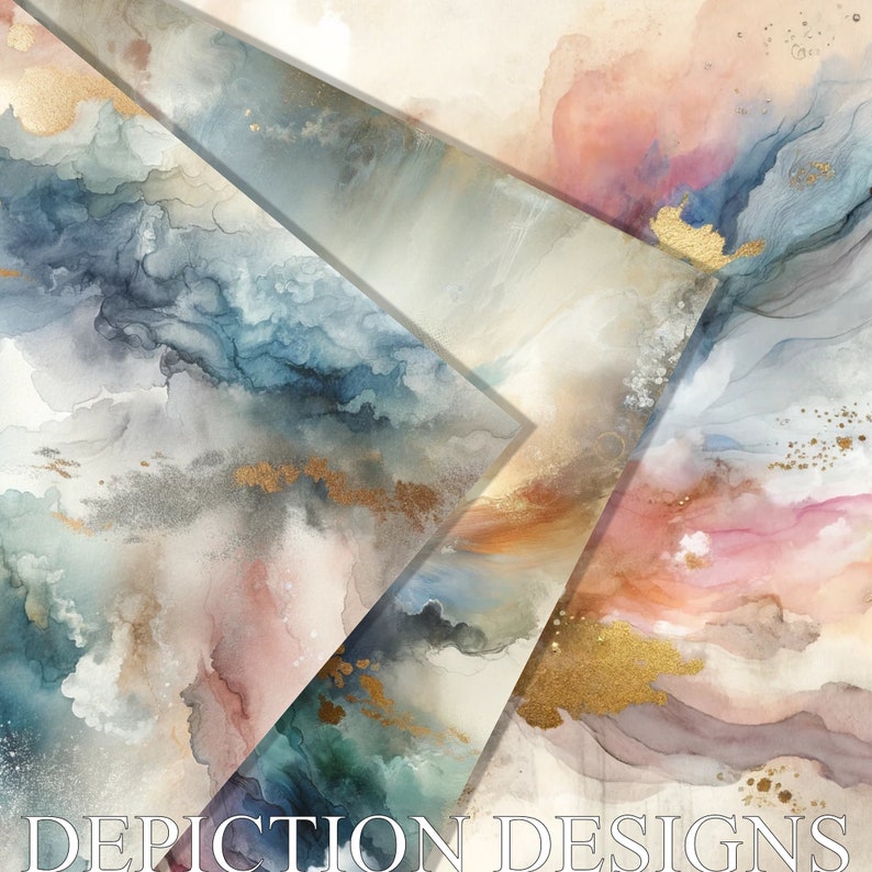 Watercolor and Gold Digital Papers Abstract Gold Foil Watercolor ...