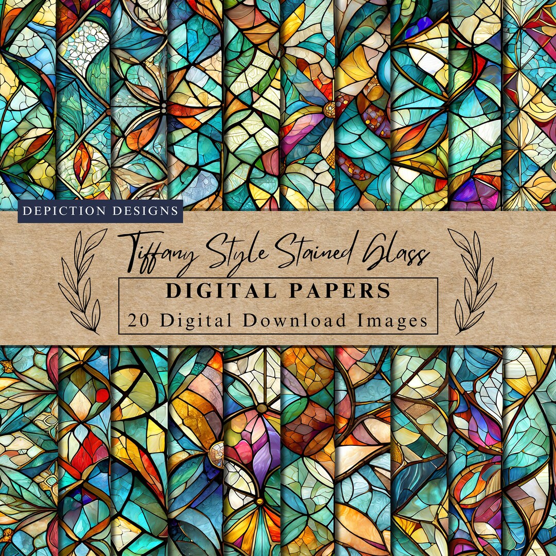 Tiffany Style Stained Glass Digital Paper for Craft Lover DIY Pattern ...