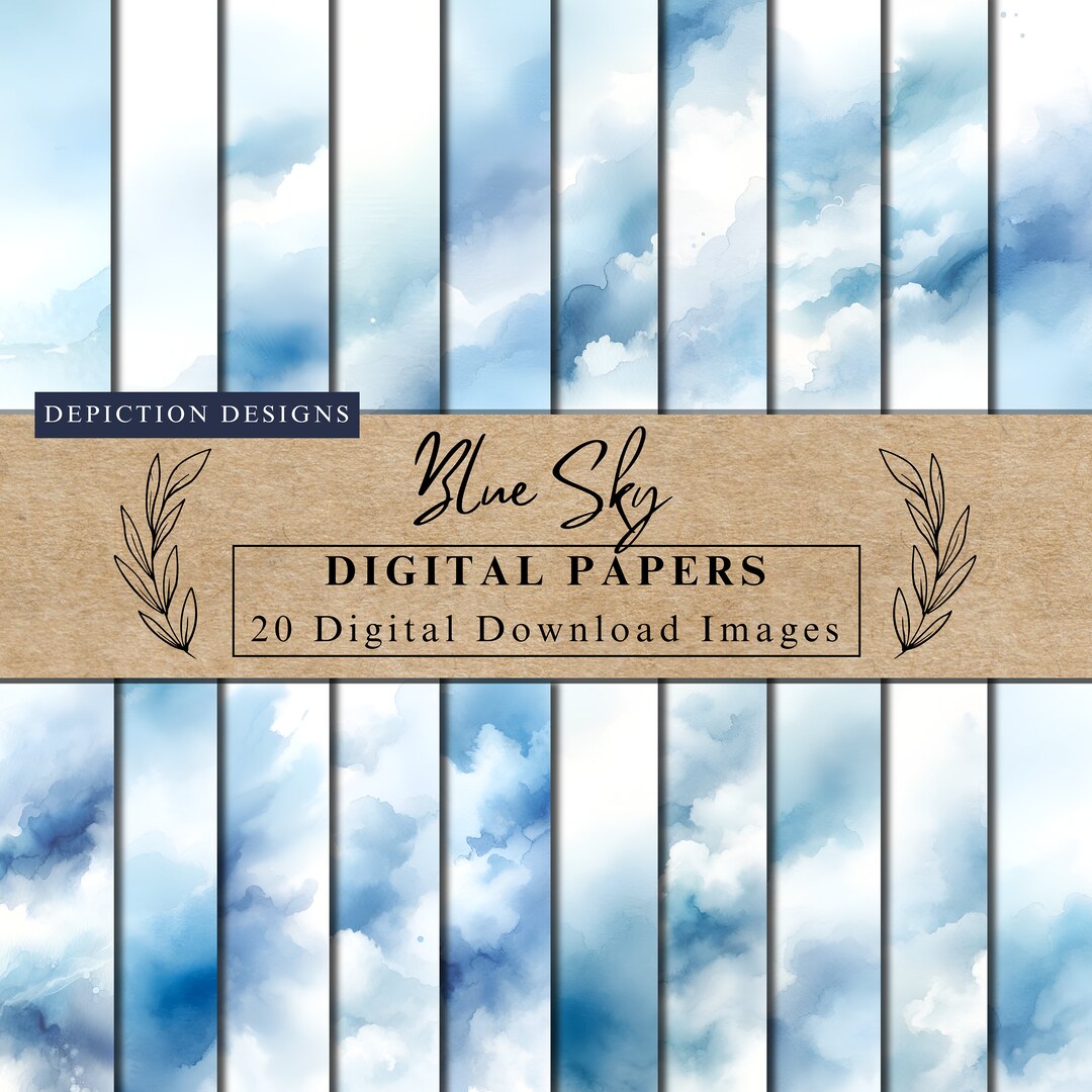 Blue Sky Texture Digital Paper Cloud Pattern for DIY Crafting Activity ...