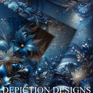 Mystical Blue Digital Papers Baroque Style Blue Themed Paper Luxury ...