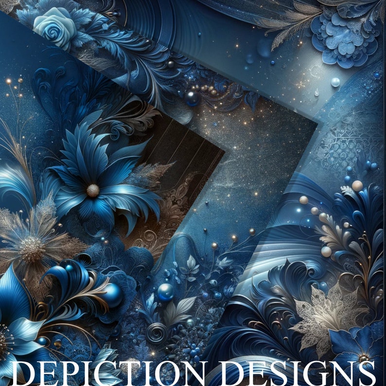 Mystical Blue Digital Papers Baroque Style Blue Themed Paper Luxury ...