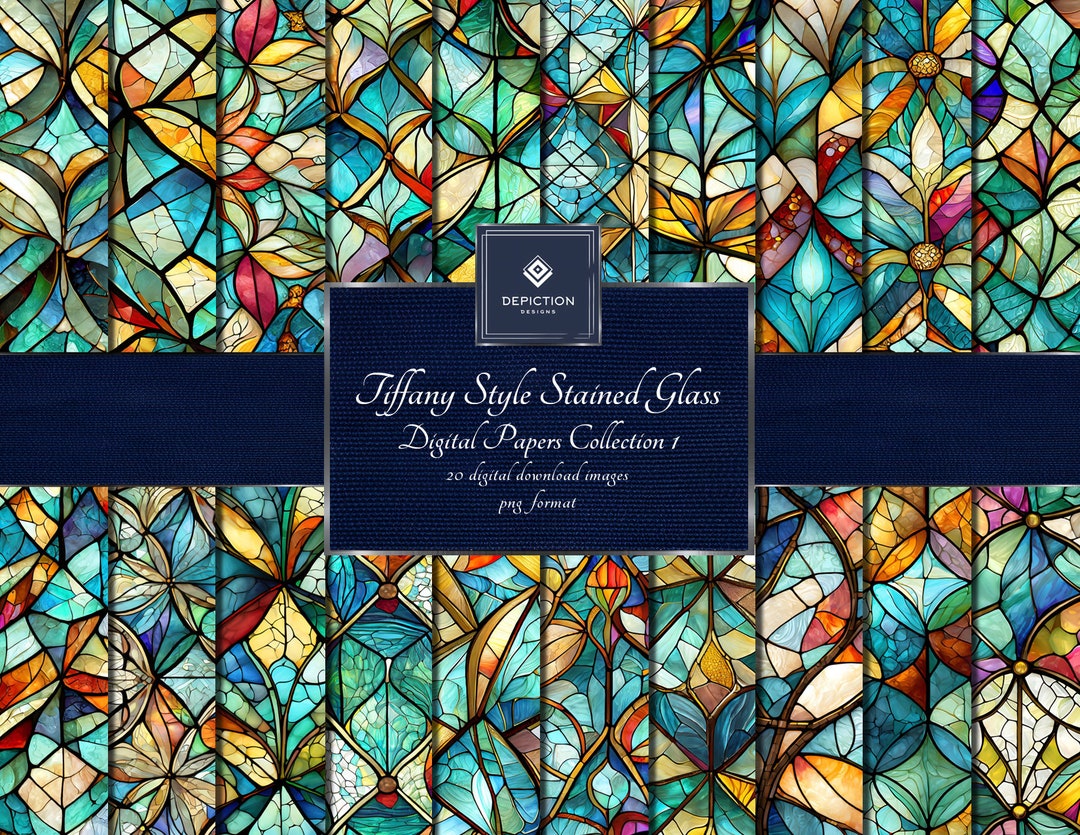 Tiffany Style Stained Glass Digital Papers Collection 1, Instant ...