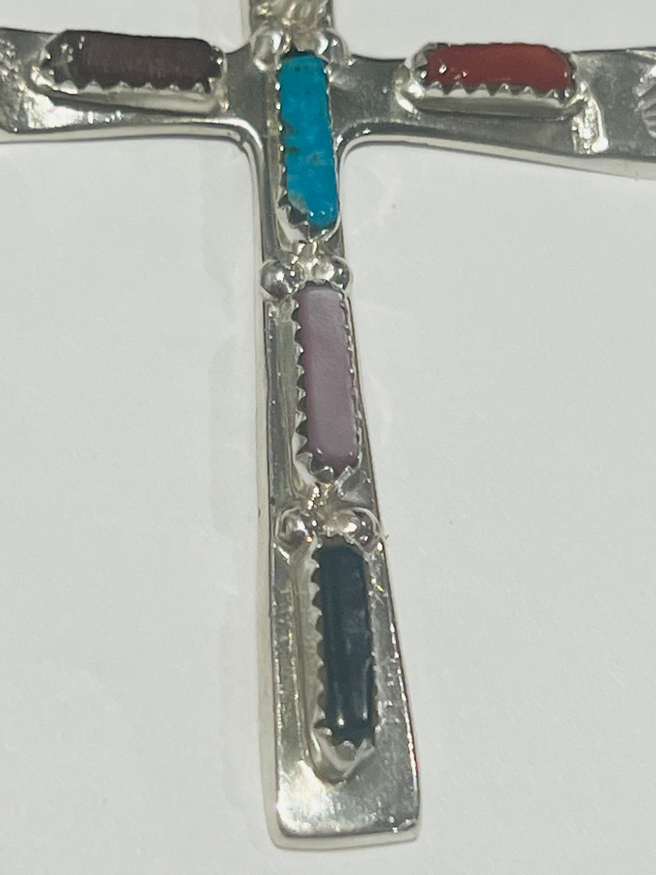 Vintage Native American Zuni Multi Gemstone Cross Pendant Signed C Iule ...