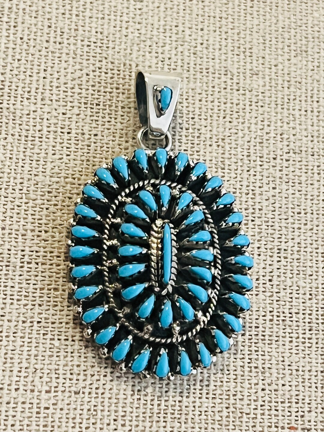 Sterling Silver Turquoise Cluster Pendant Signed - Etsy