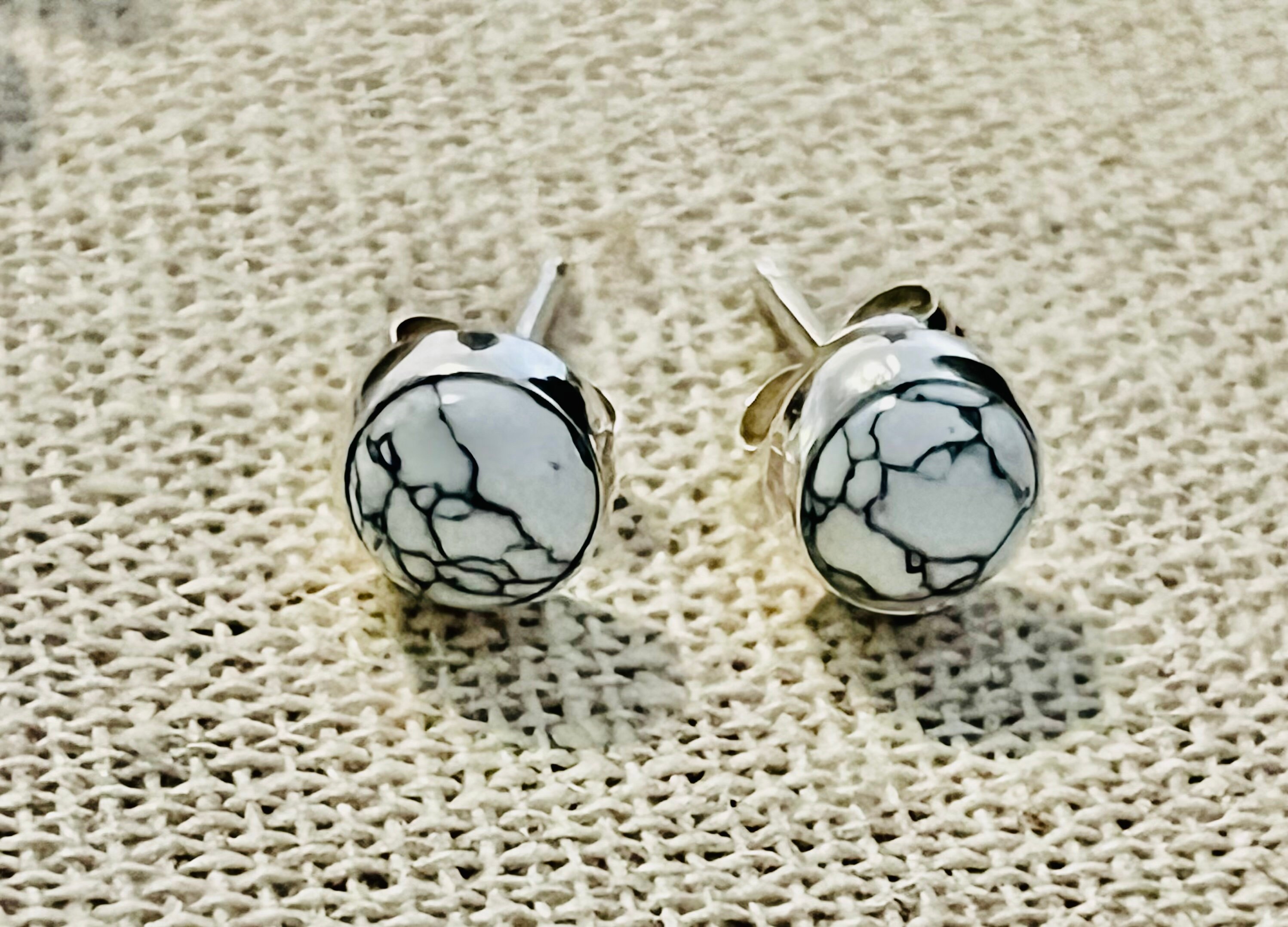 Native American Post Earrings Sterling Silver & White Buffalo Navajo ...