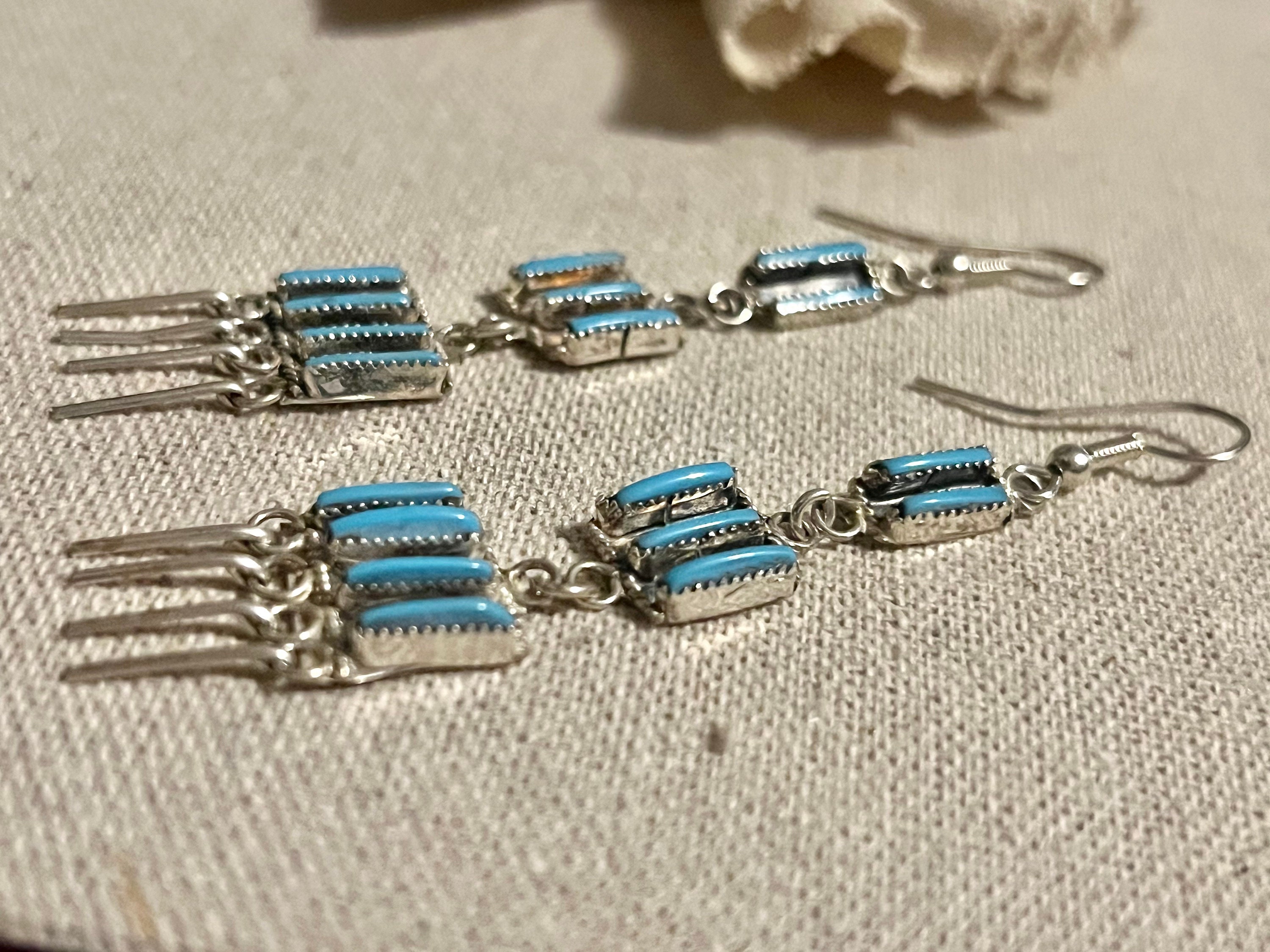 Kingman Turquoise Zuni Needle Point Sterling Silver Dangle Earrings - Etsy