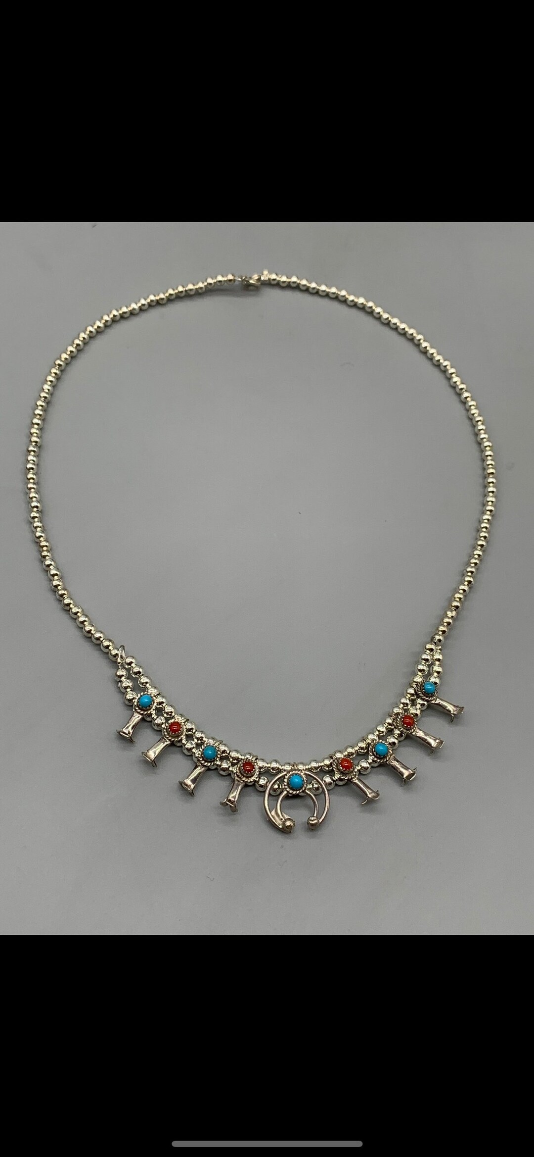 Turquoise, Coral & Sterling Silver Mini Squash Blossom - Etsy