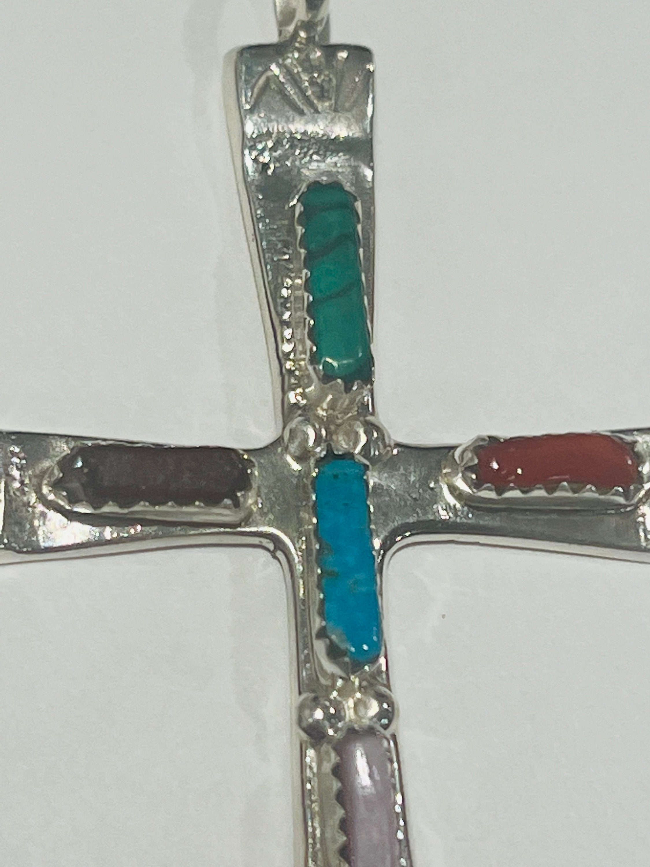 Vintage Native American Zuni Multi Gemstone Cross Pendant Signed C Iule ...