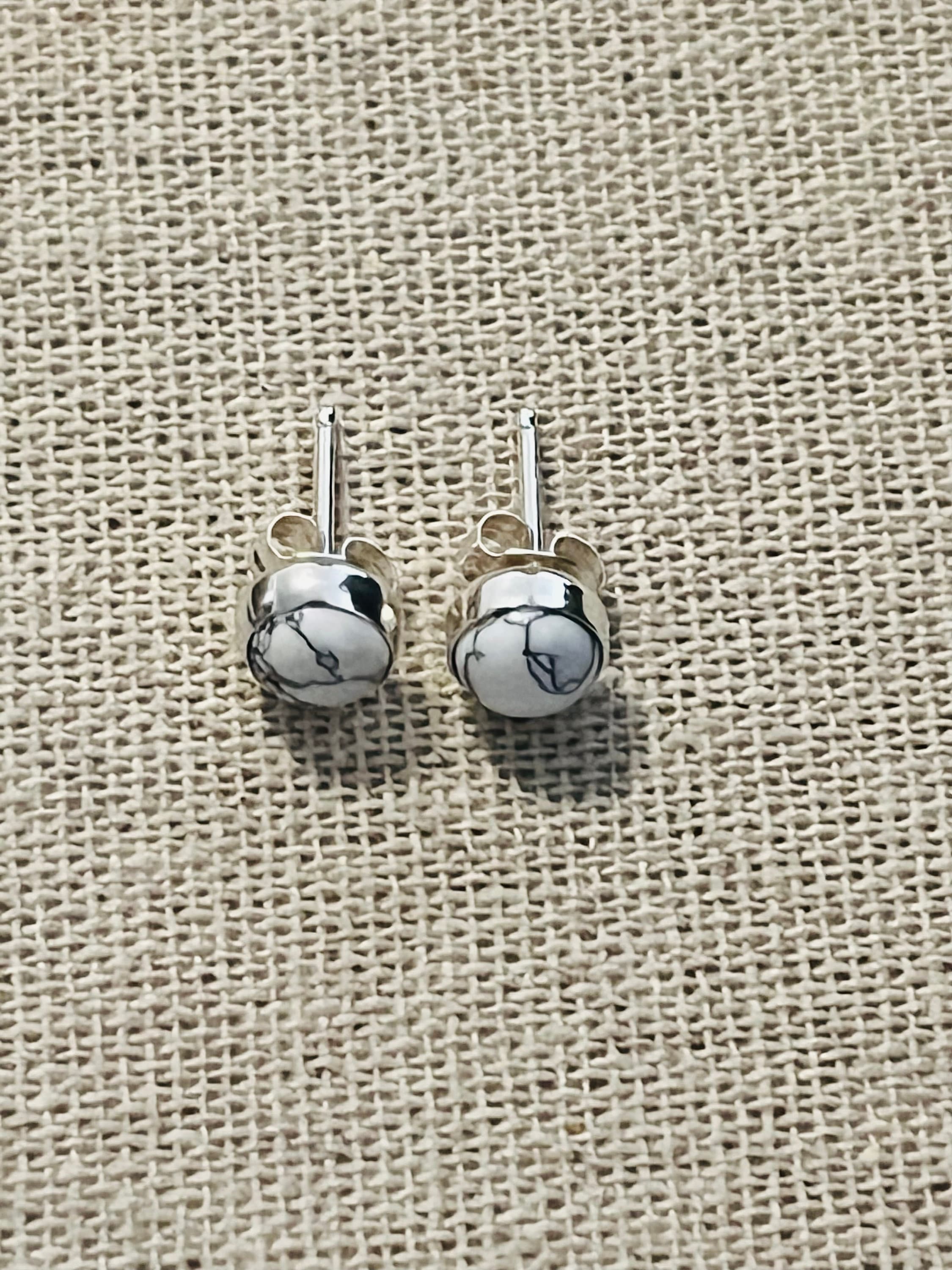 Native American Post Earrings Sterling Silver & White Buffalo Navajo ...