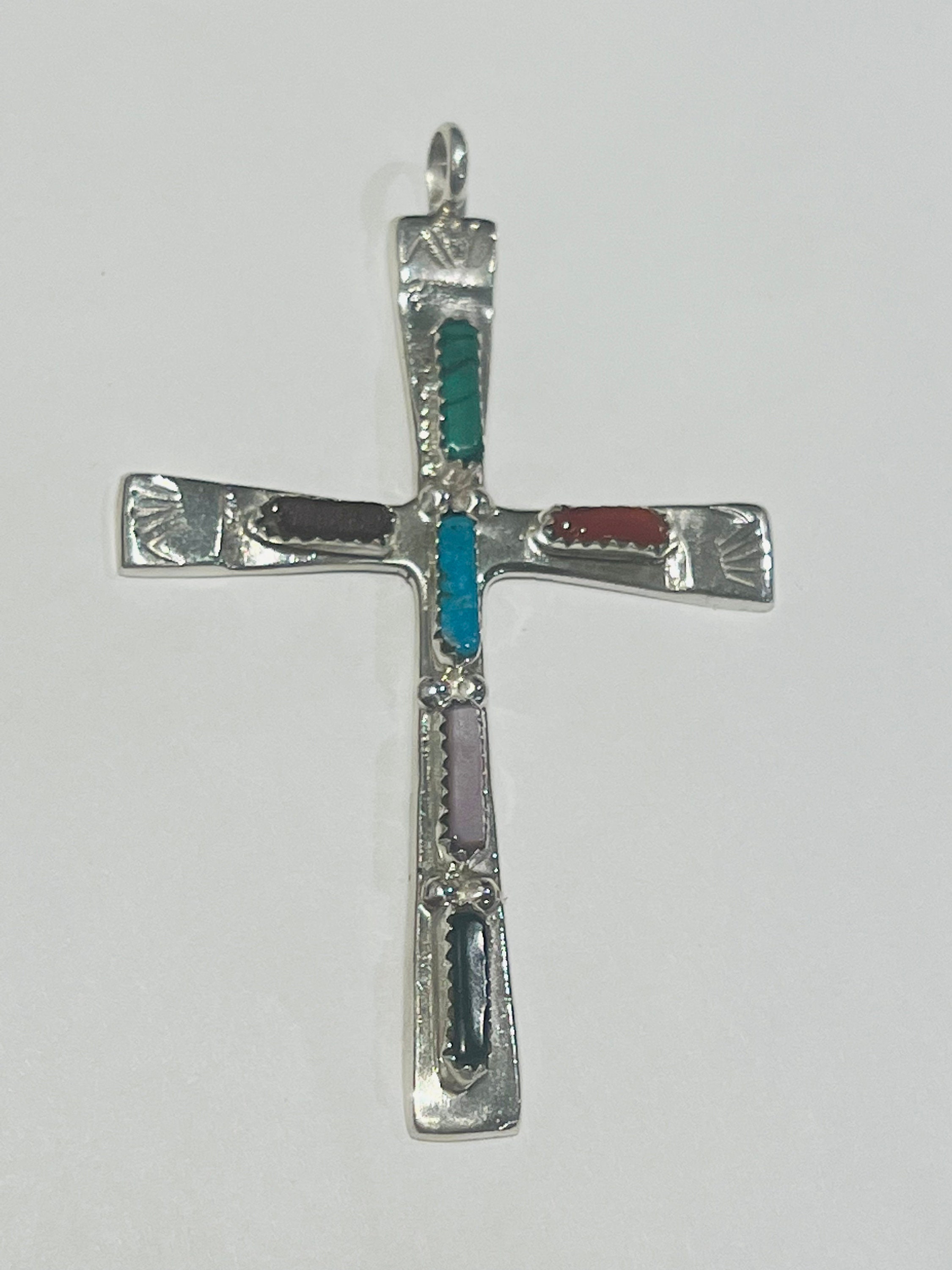 Vintage Native American Zuni Multi Gemstone Cross Pendant Signed C Iule ...