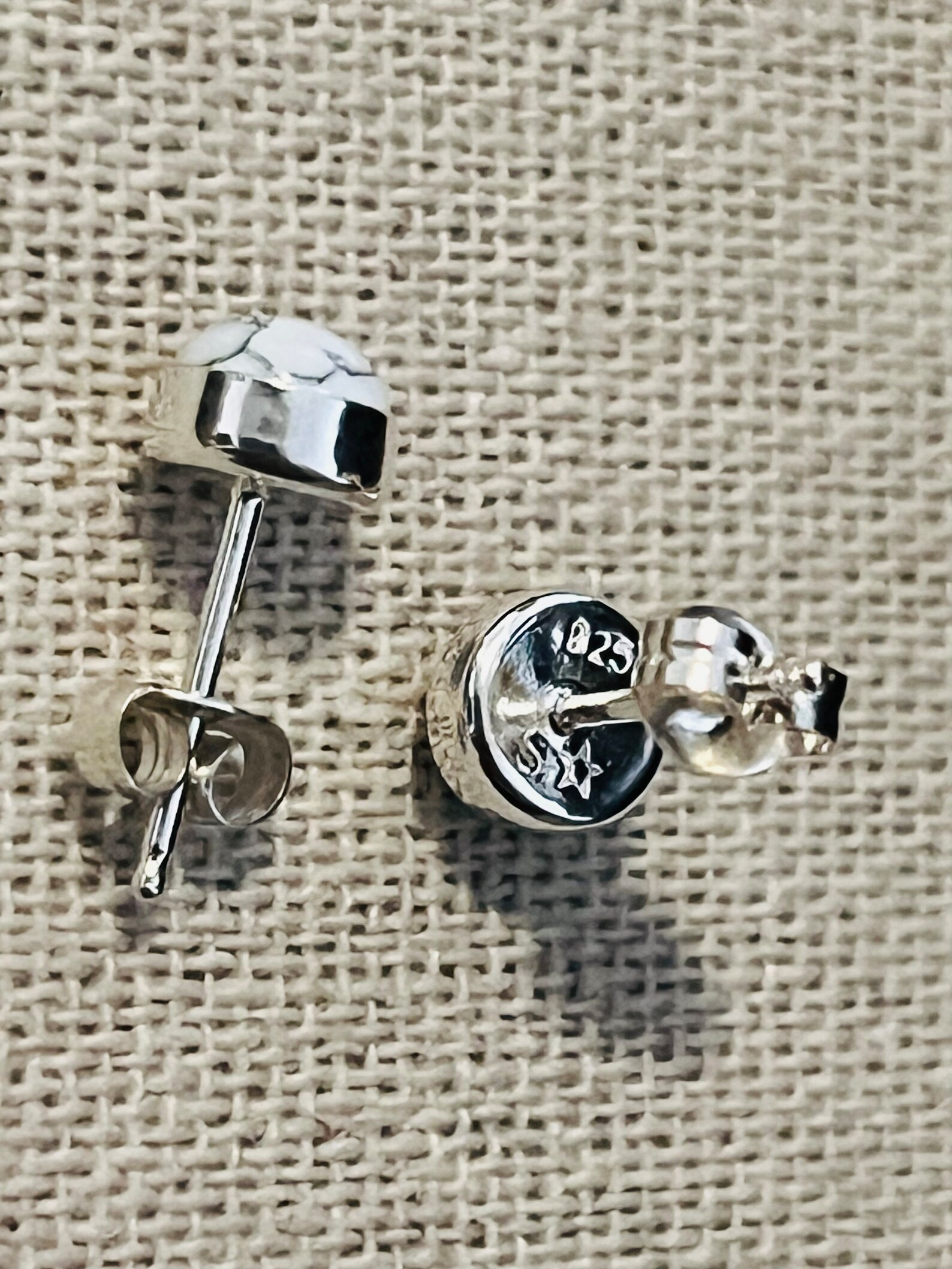 Native American Post Earrings Sterling Silver & White Buffalo Navajo ...