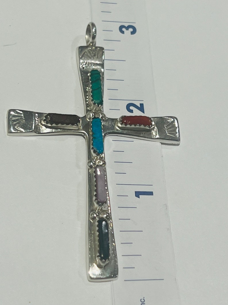 Vintage Native American Zuni Multi Gemstone Cross Pendant Signed C Iule ...