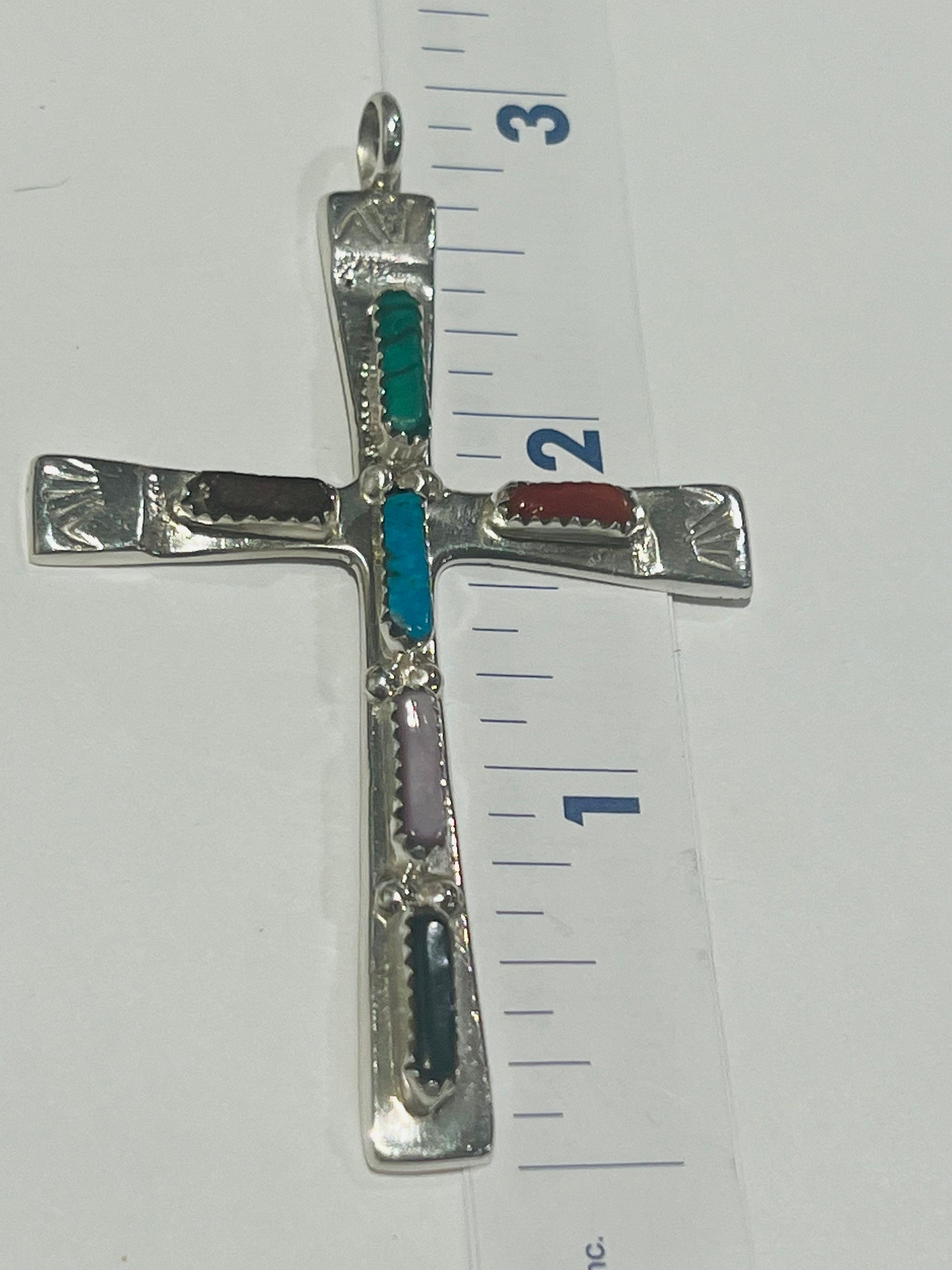 Vintage Native American Zuni Multi Gemstone Cross Pendant Signed C Iule ...