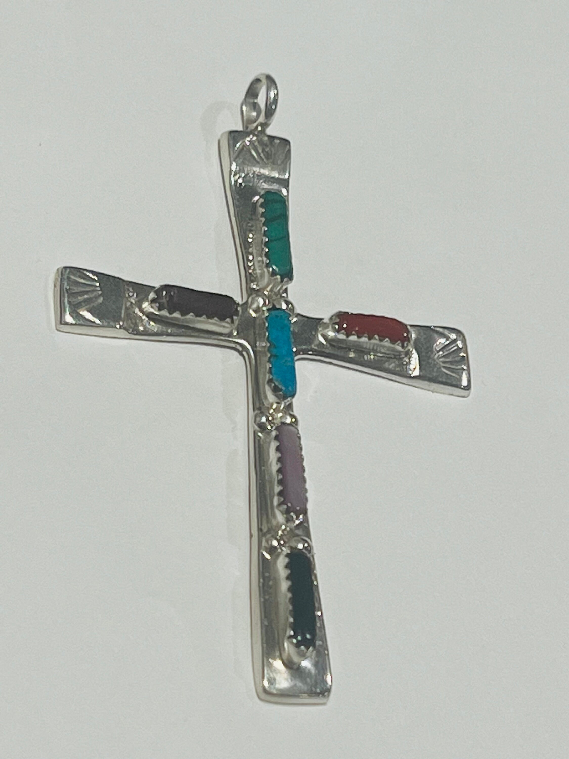 Vintage Native American Zuni Multi Gemstone Cross Pendant Signed C Iule ...
