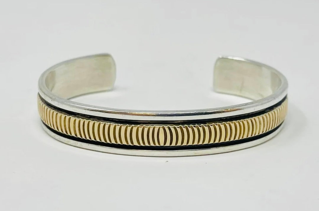 Vintage Navajo B. Morgan 14K & Sterling Silver Cuff Bracelet - Etsy