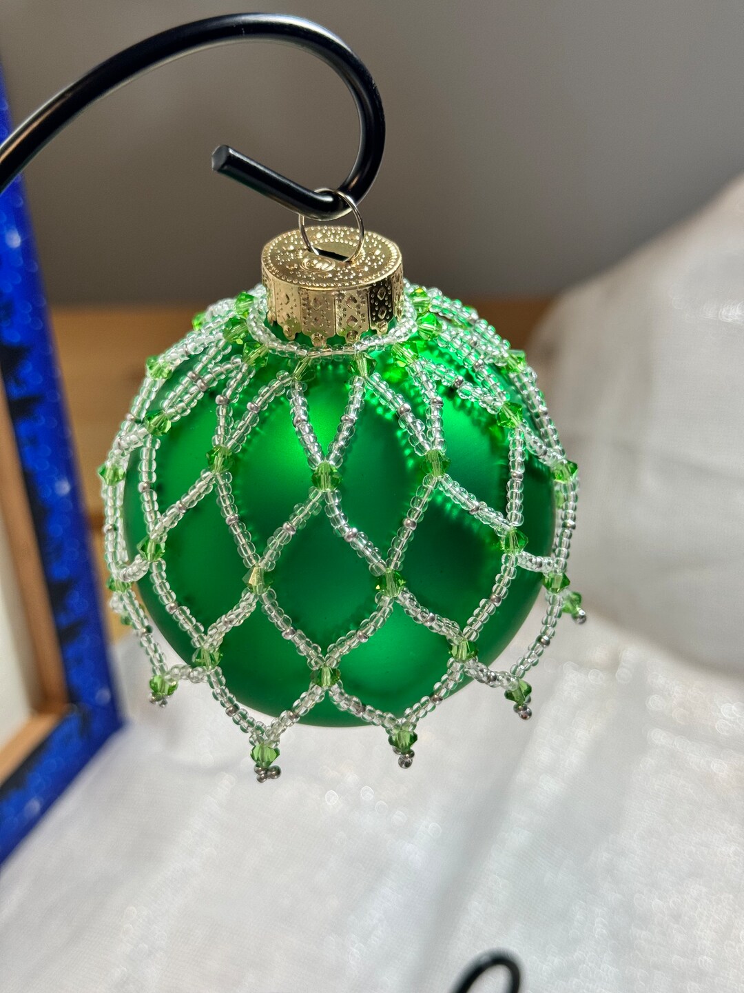 Hand-beaded Netted Christmas Ornament Cover With Clear Beads With ...