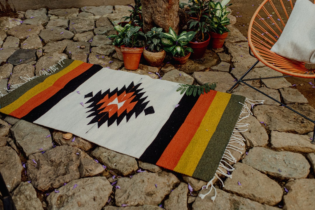 Heritage Unveiled: Natural Dyed Oaxaca Rug With Zapotec Symbol of the ...