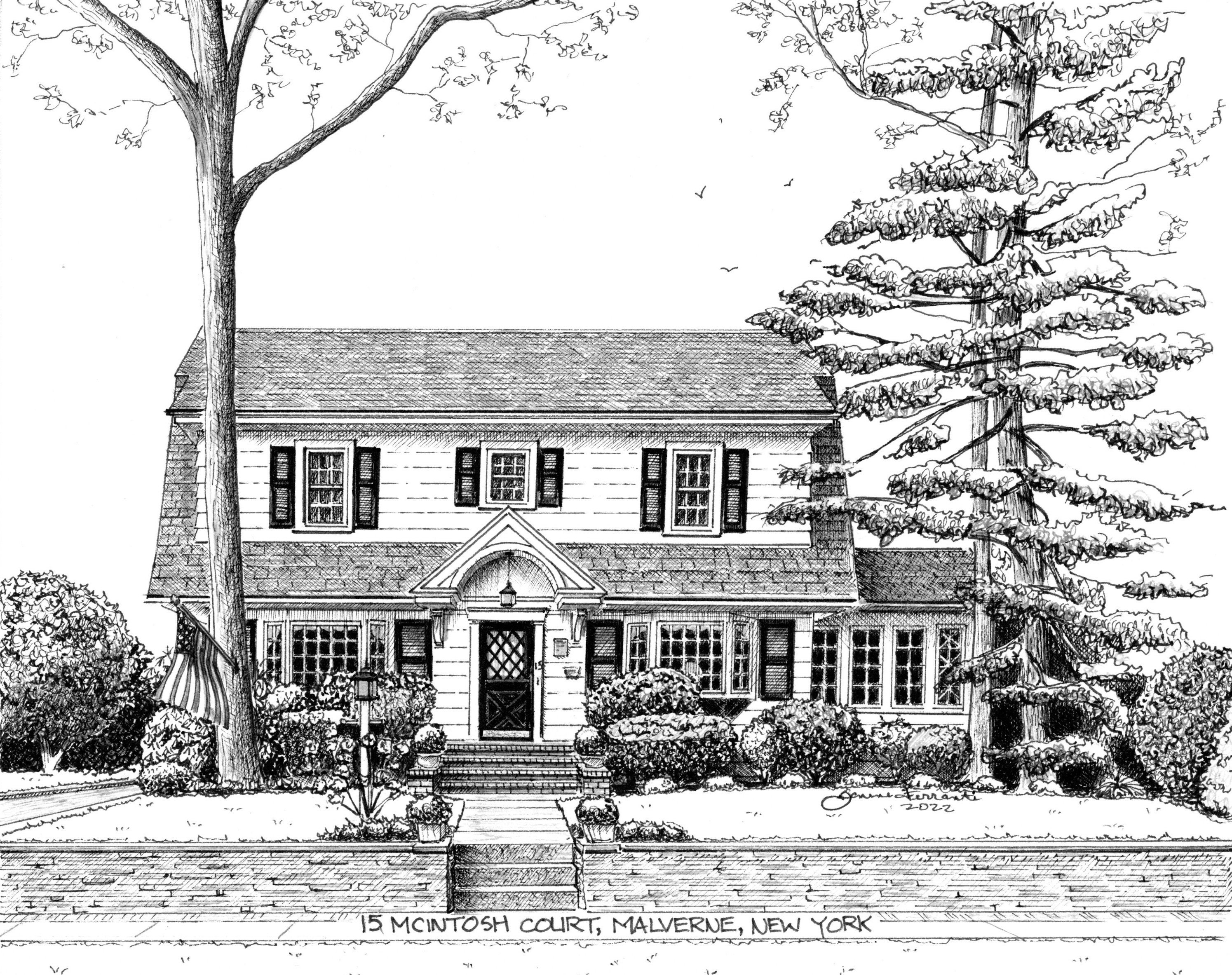 Pen & Ink House Portrait, House Sketch, Housewarming Gift, Realtor ...