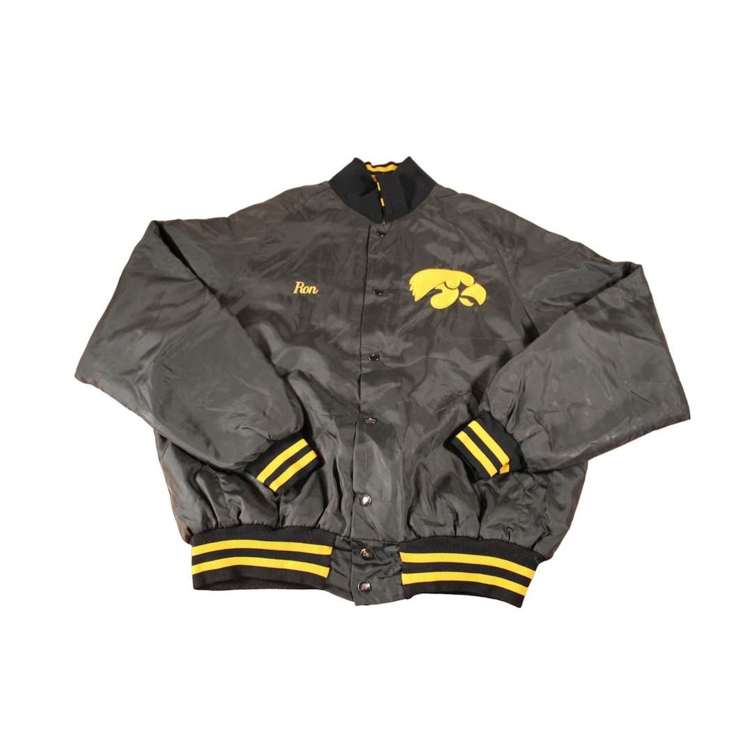 Vintage 80s Iowa Hawkeyes Nylon Varsity Jacket Large Black - Etsy