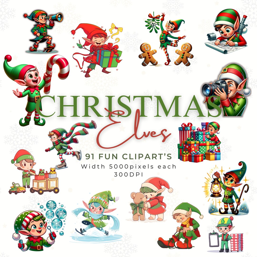 CHRISTMAS ELVES BUNDLE, Christmas Clipart, 91 Cute Elves Clipart - Etsy
