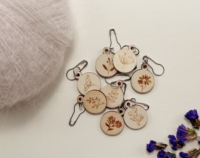 Flower Print Wooden Stitch Markers - Etsy