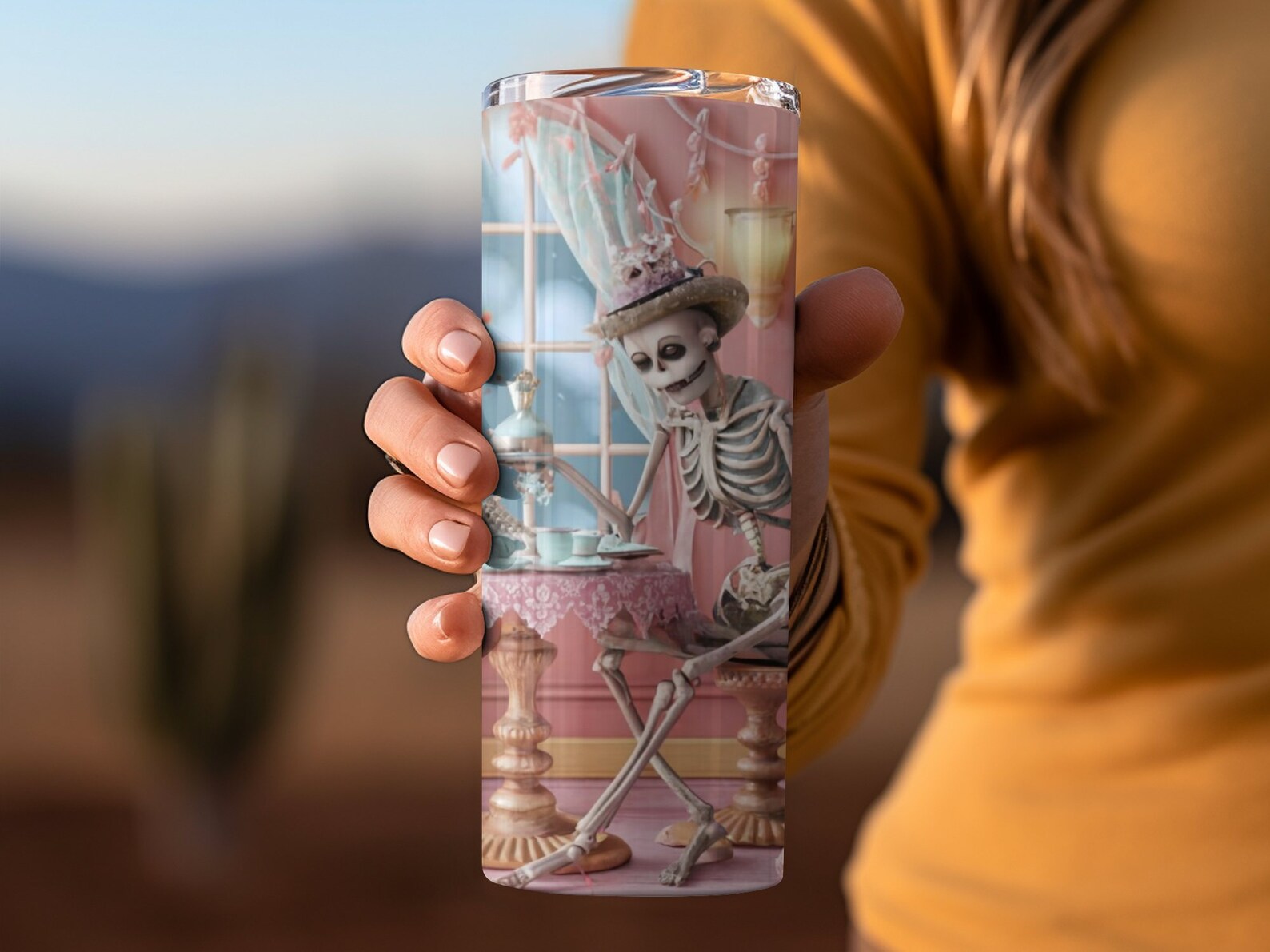 Skeleton Drinking Tea Png, 20oz Skinny Tumbler, Tumbler Wrap, Straight ...