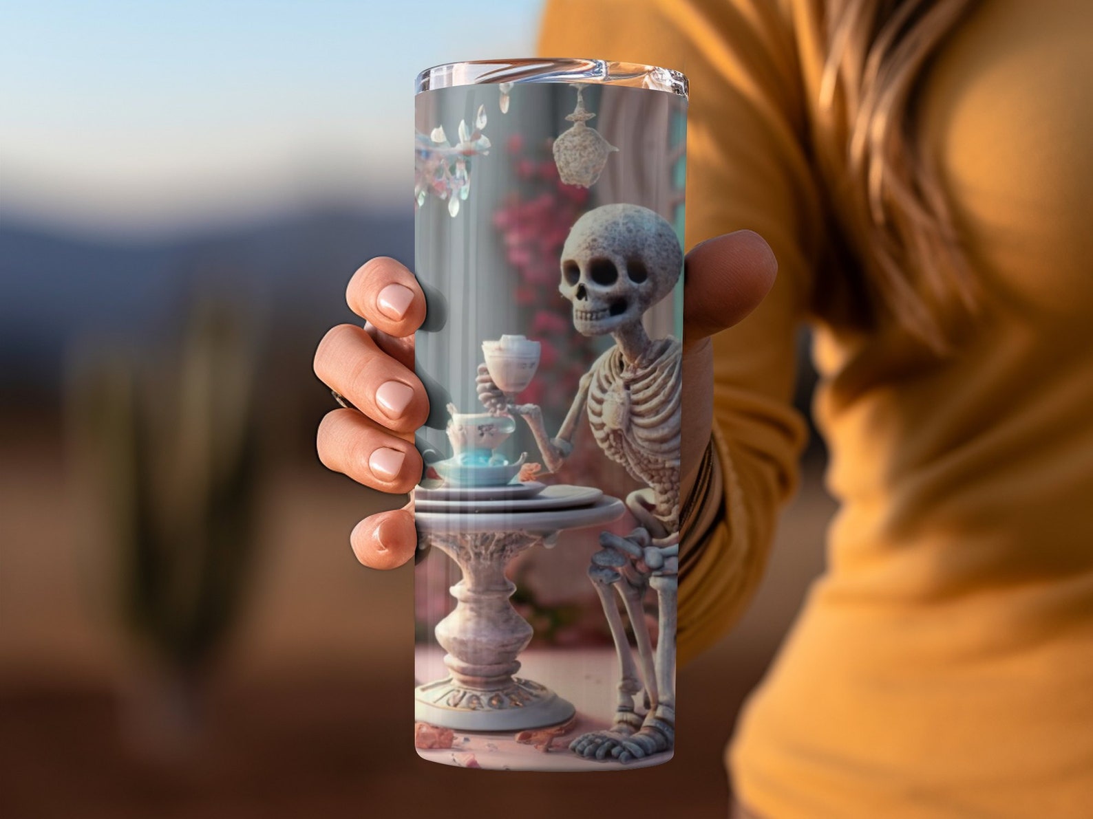 Skeleton Drinking Tea Png, 20oz Skinny Tumbler, Tumbler Wrap, Straight ...