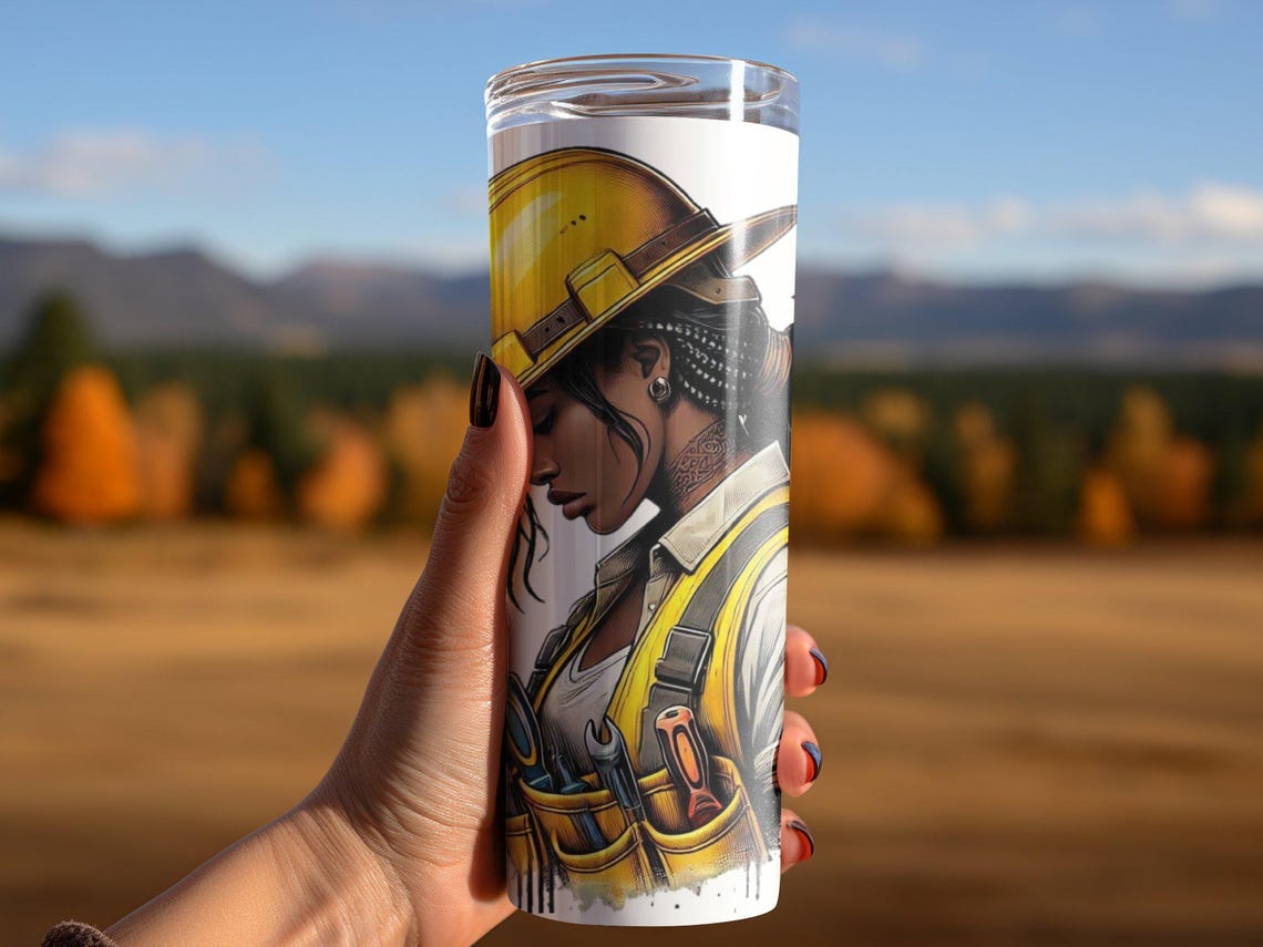 Female Construction Worker PNG: Tumbler Wrap Sublimation Design , Junk ...