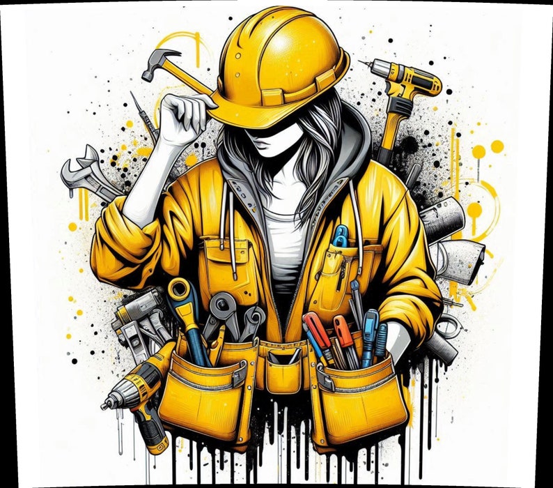 Female Construction Worker Tumbler Wrap: Straight & Tapered PNG , Junk ...