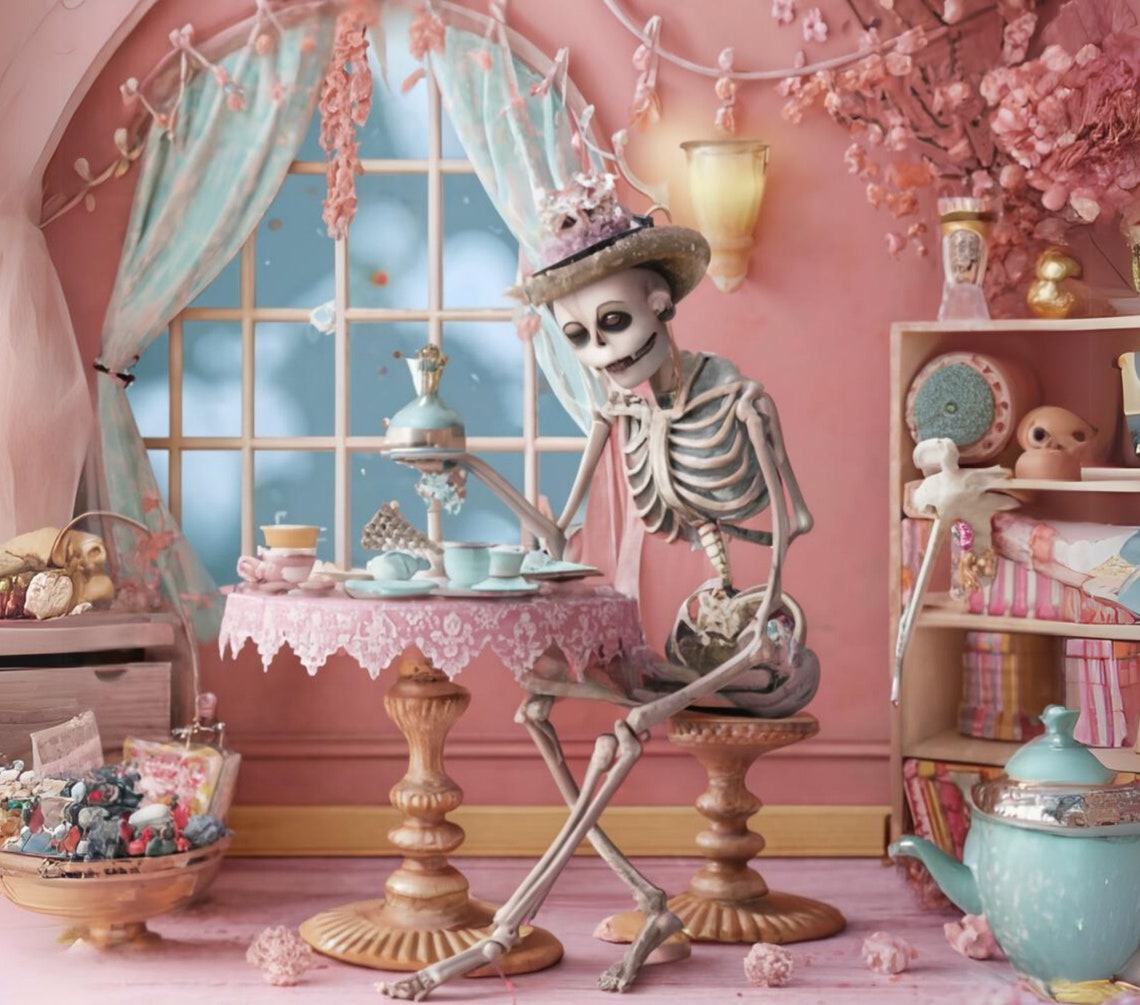 Skeleton Drinking Tea Png, 20oz Skinny Tumbler, Tumbler Wrap, Straight ...