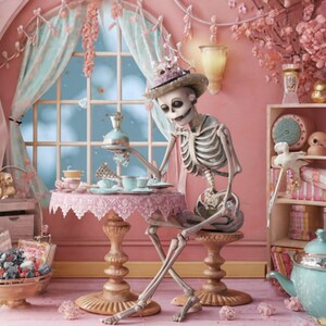 Skeleton Drinking Tea Png, 20oz Skinny Tumbler, Tumbler Wrap, Straight ...