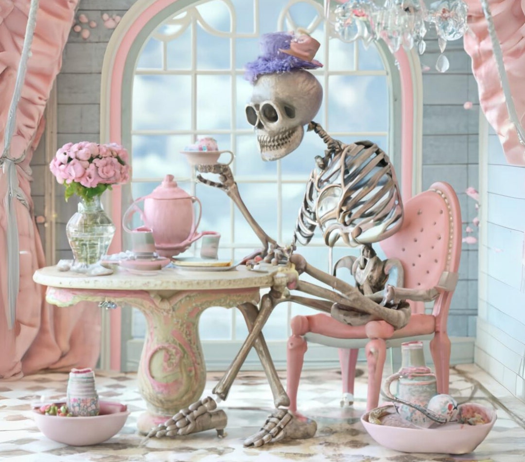 Skeleton Drinking Tea Png, 20oz Skinny Tumbler, Tumbler Wrap, Straight ...