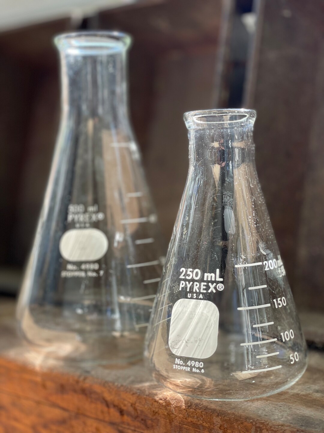 Vintage Chemistry Glassware Pyrex Erlenmeyer Flasks 125 250 500 Ml ...