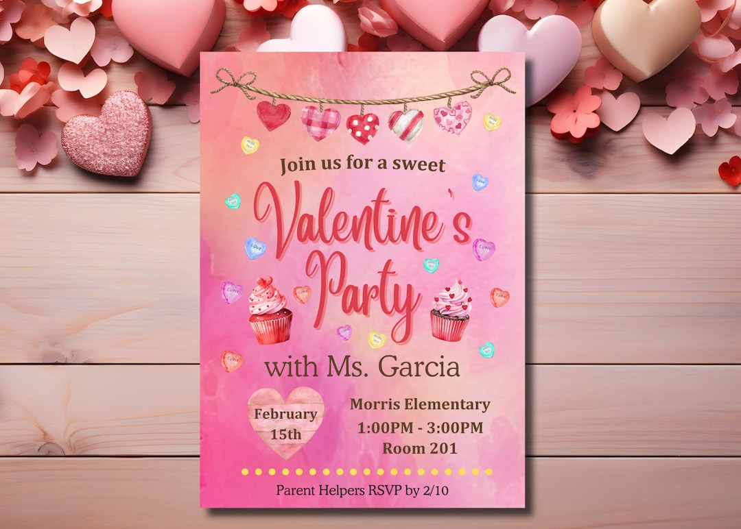 Class Party Valentine's Day Digital Invitation Editable Valentines Day ...