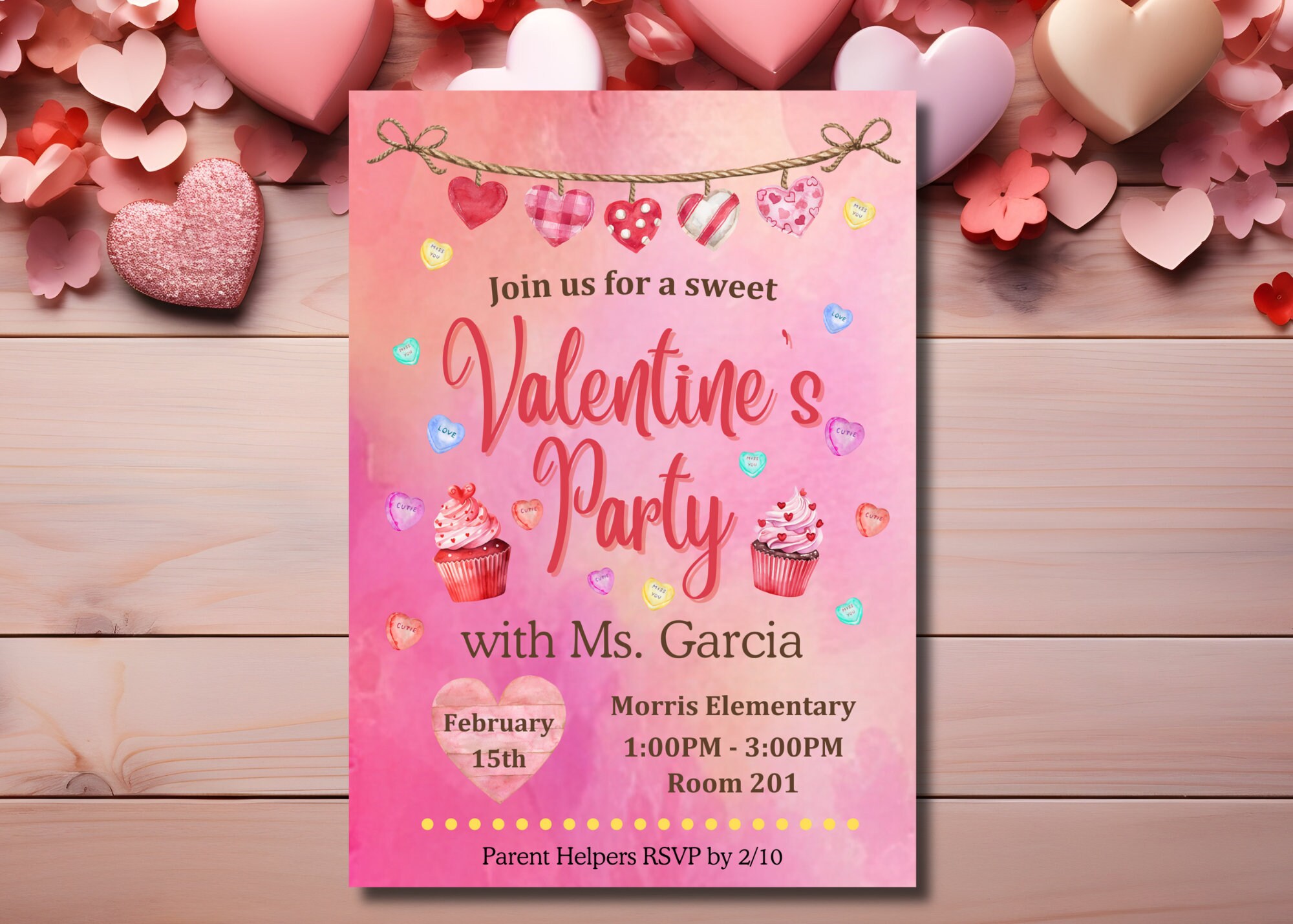 Class Party Valentine's Day Digital Invitation Editable Valentines Day ...