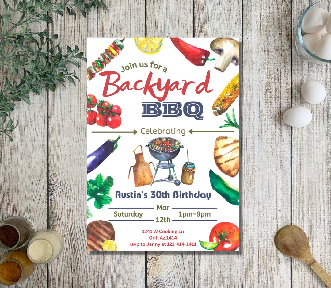 BBQ Birthday Party Invitation - BBQ Digital Invitation - Adult ...